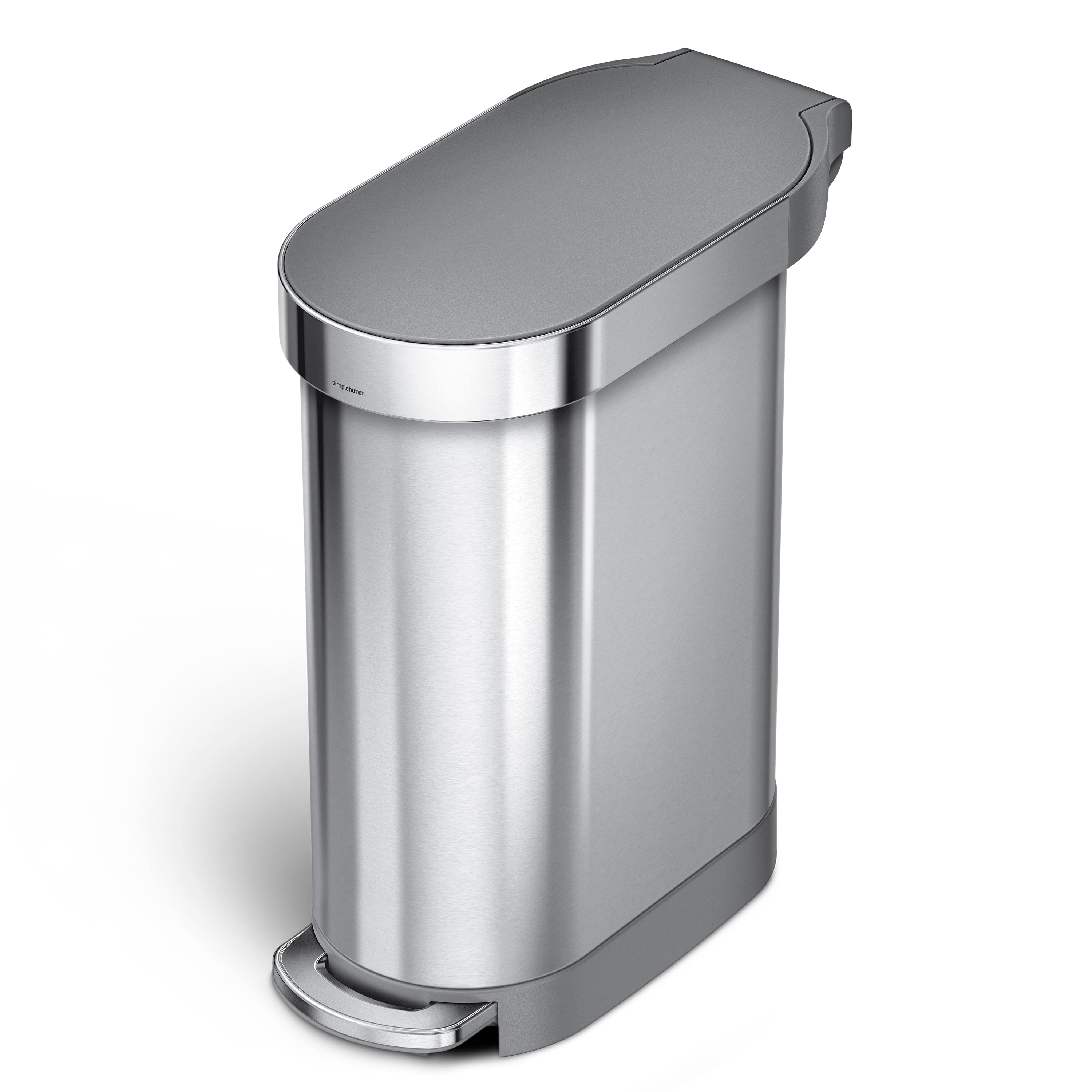 simplehuman 45 Liter / 12 Gallon Slim Hands-Free Kitchen Step Trash Can, Brushed with Plastic ...