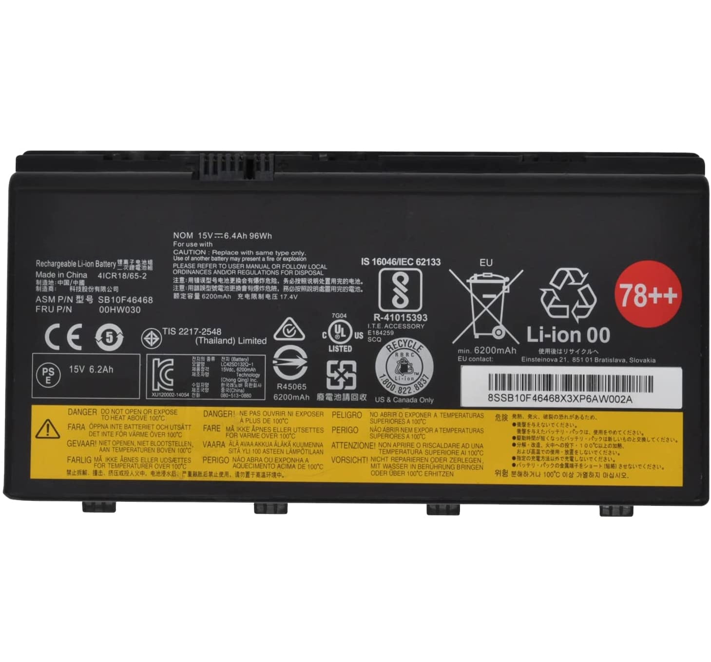 00HW030 SB10F46468 01AV451 78++ 78+ Laptop Battery for Lenovo ThinkPad ...