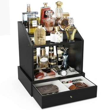 Cologne Organizer for Men, Wood Perfume Organizer Storage with Drawer ...
