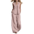 Busydd Womens Two Piece Sets Sleeveless V Neck Button Tanks and Loose ...