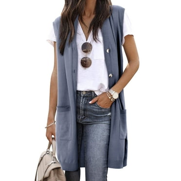 Women Solid Color Sleeveless Long Vest Cardigan - Walmart.com