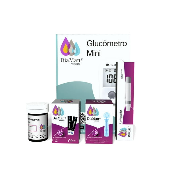 Glucómetro DiaMan Mini (1 glucómetro, 1 lanceteador, 10 lancetas, 50 ...