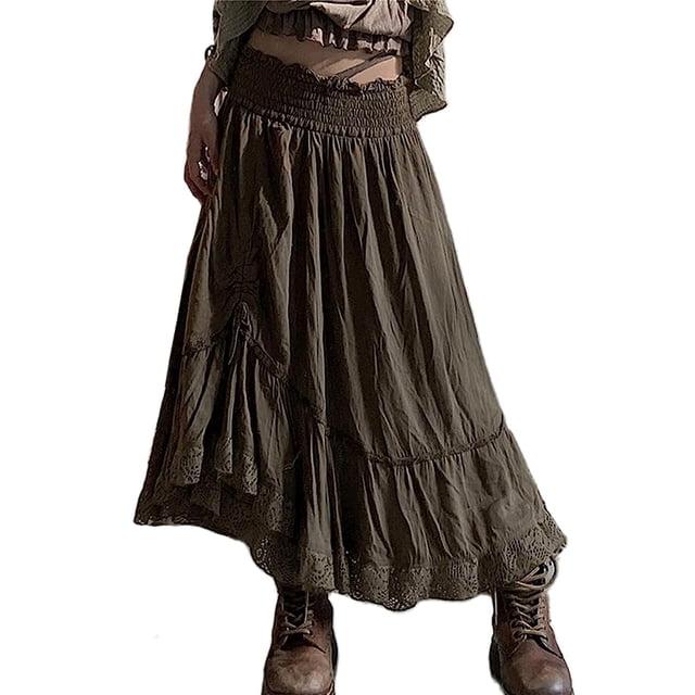 Coduop Women Tiered Ruffle Long Skirt Boho Drawstring High Waist ...