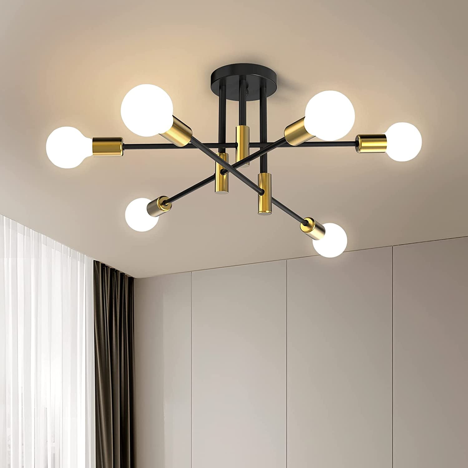 MultiEase Modern Flush Mount Ceiling Light, 6-Light Sputnik Chandelier ...