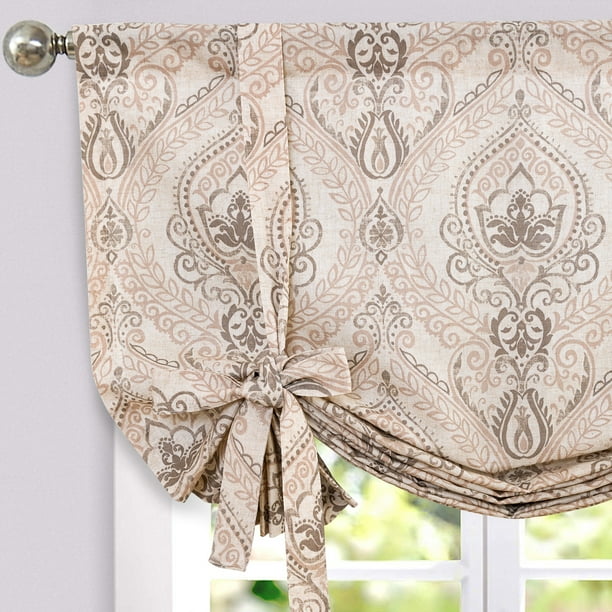 Curtainking 45 inch Light Filtering, Sheer Damask Linen Valance for ...