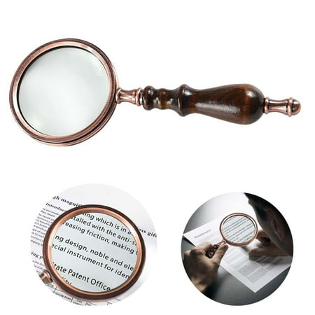 10X Antique Copper Handheld Magnifying Glass with Wooden Handle and ...