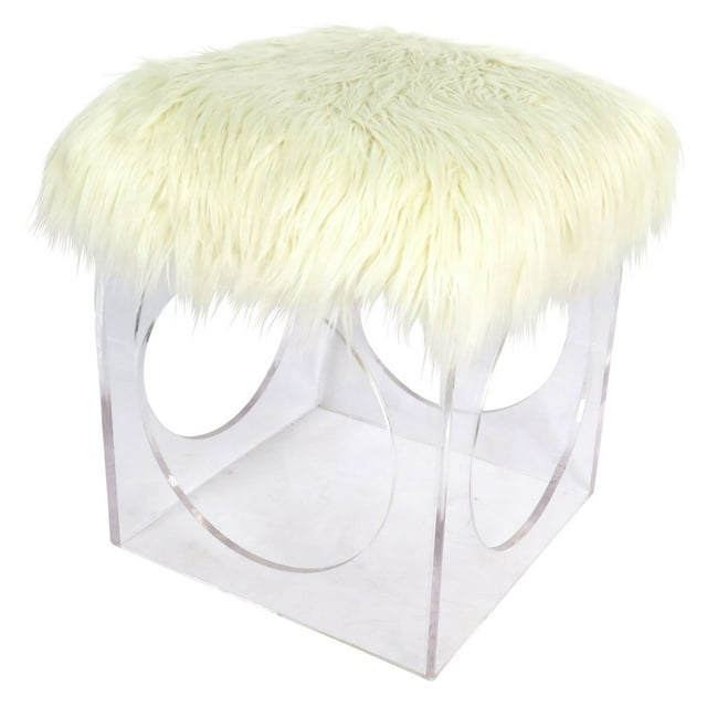 DecMode Acrylic Cube Stool with Faux Fur Seat - Walmart.com