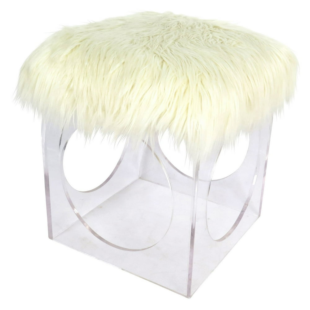 DecMode Acrylic Cube Stool with Faux Fur Seat - Walmart.com - Walmart.com