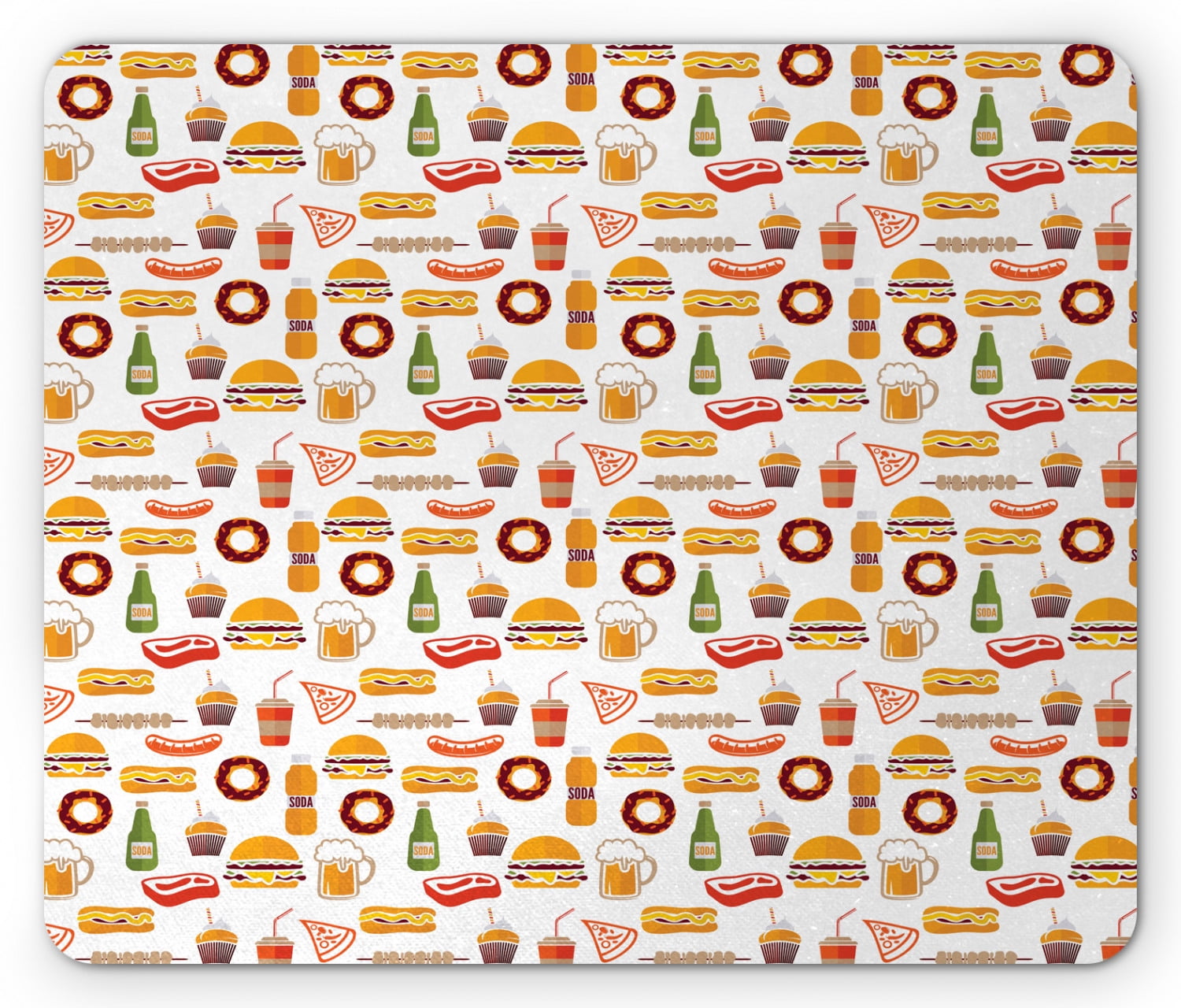 Food Mouse Pad, Minimalist Fast Food Pattern with Hamburger Soda Donuts ...