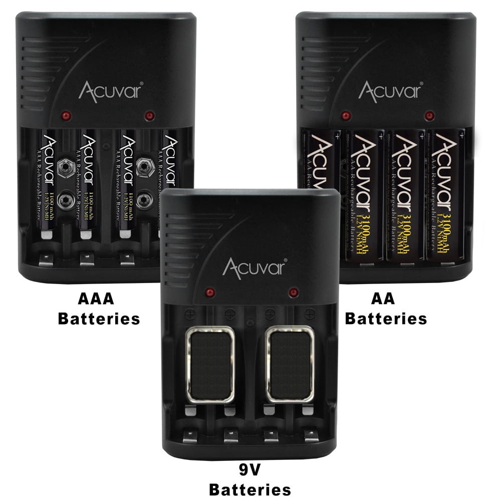 4 Acuvar AAA Rechargeable Batteries + Acuvar 3 in 1 Battery Charger for ...