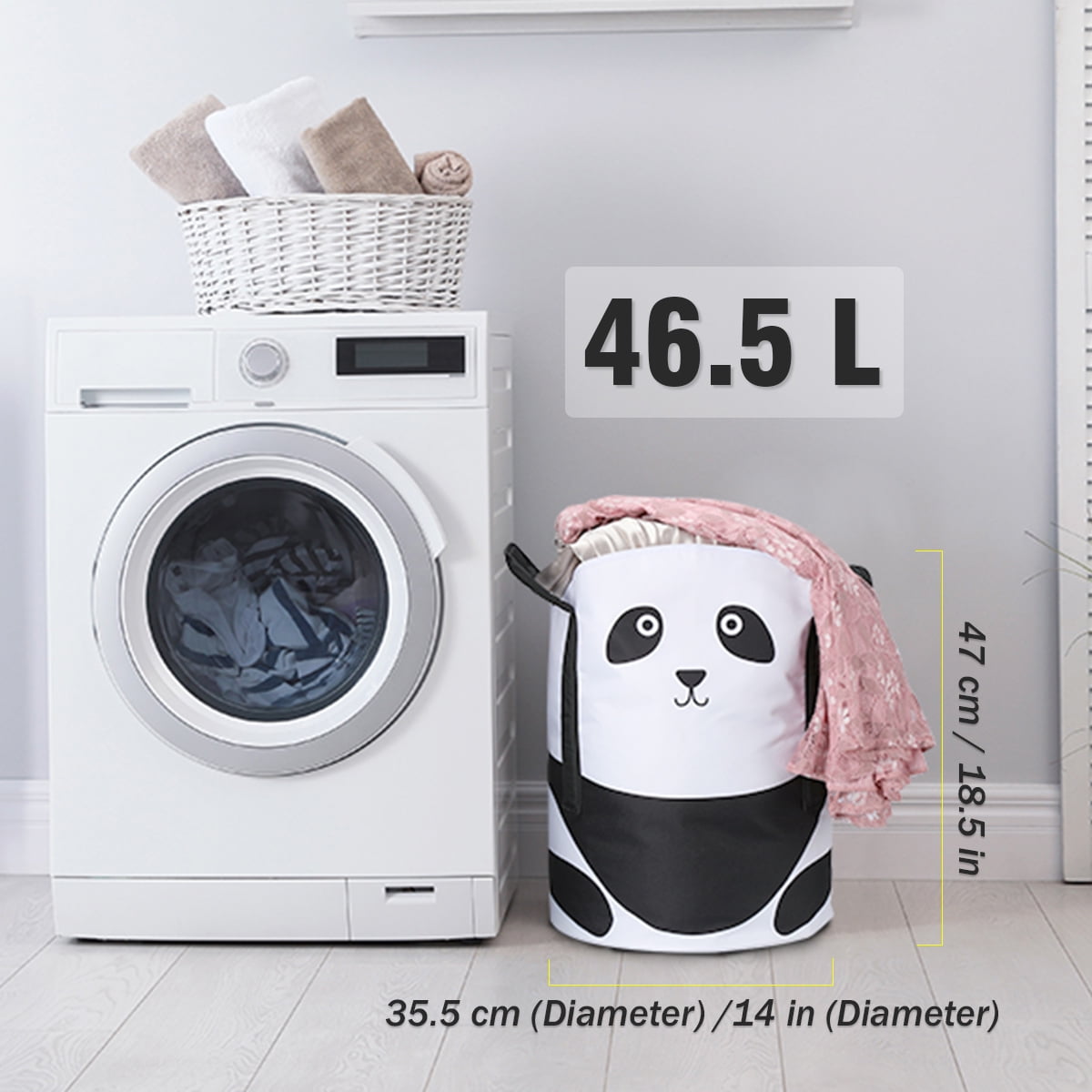 Panda Foldable Laundry Hamper with Padded Handles, Collapsible Three ...