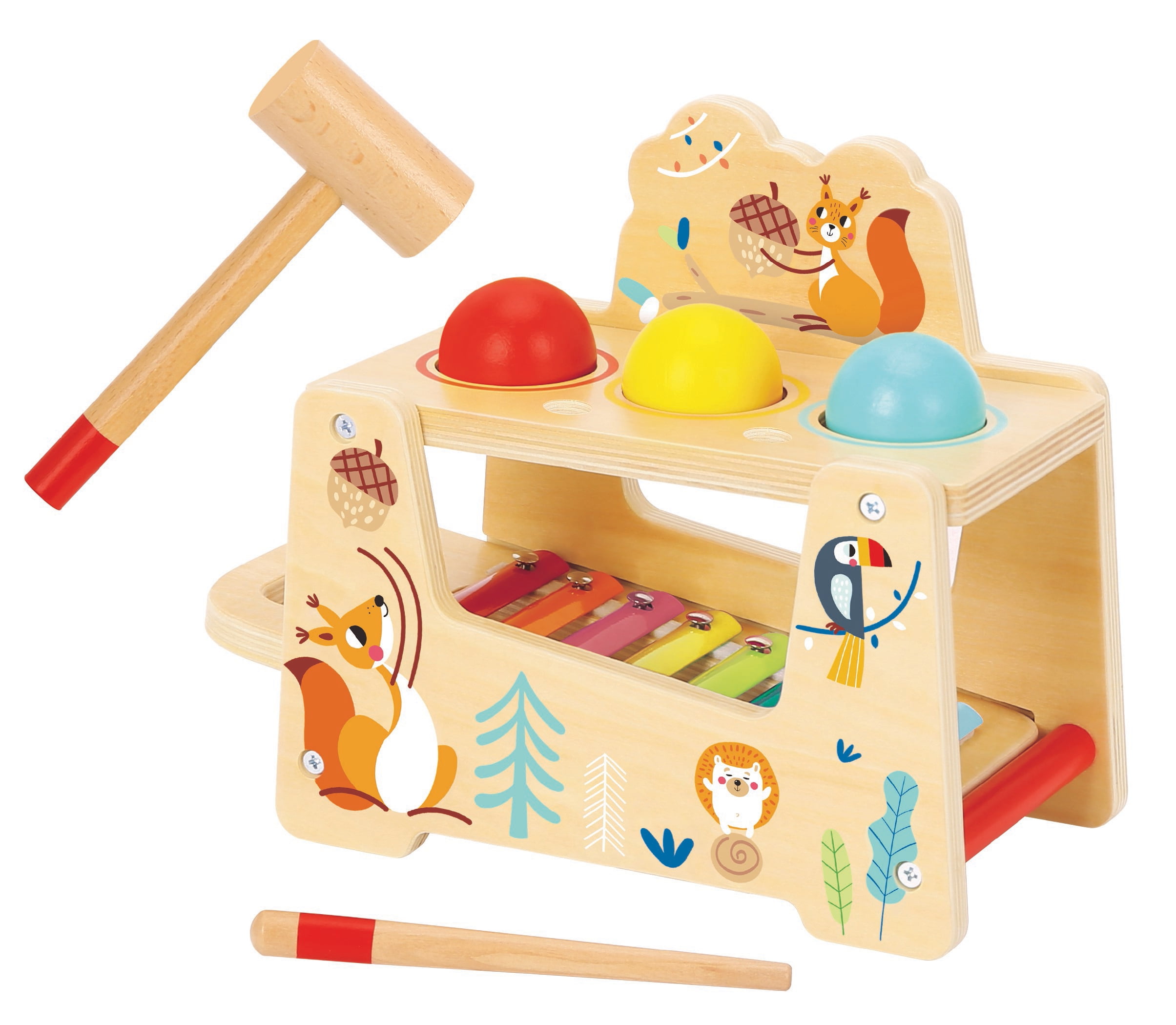 TOOKYLAND Pound a Ball Toy - 7pcs - Wooden Pounding and Hammering Bench ...