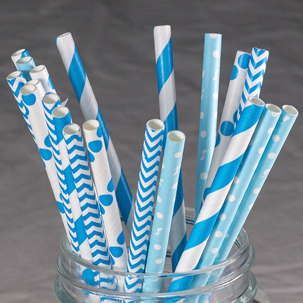 100-200 Bulk Packed Paper Straws Pattern Color -Biodegradable FDA ...