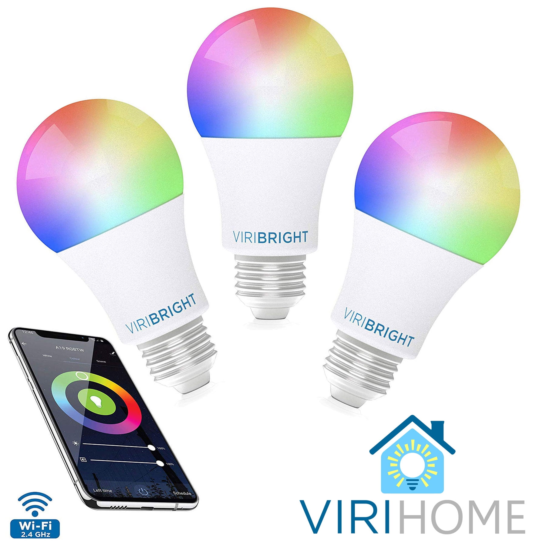 Viribright Smart Wifi 60-Watt Equivalent A19 E26 Dimmable RGBW Multi ...