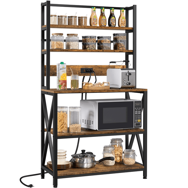 "Topeakmart 5-Tier Brown Wooden Kitchen Baker's Rack 64.5""H with Hutch ...