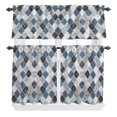 Blue Black Gray Moroccan Pattern Curtain Tier and Valance Set 3 Piece ...
