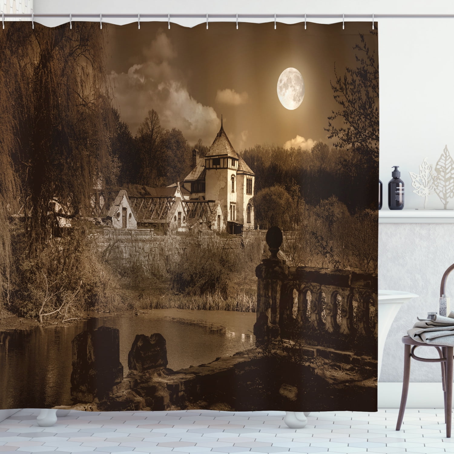 Gothic Decor Shower Curtain Set, Photo Of Old Ancient Medieval Myst ...