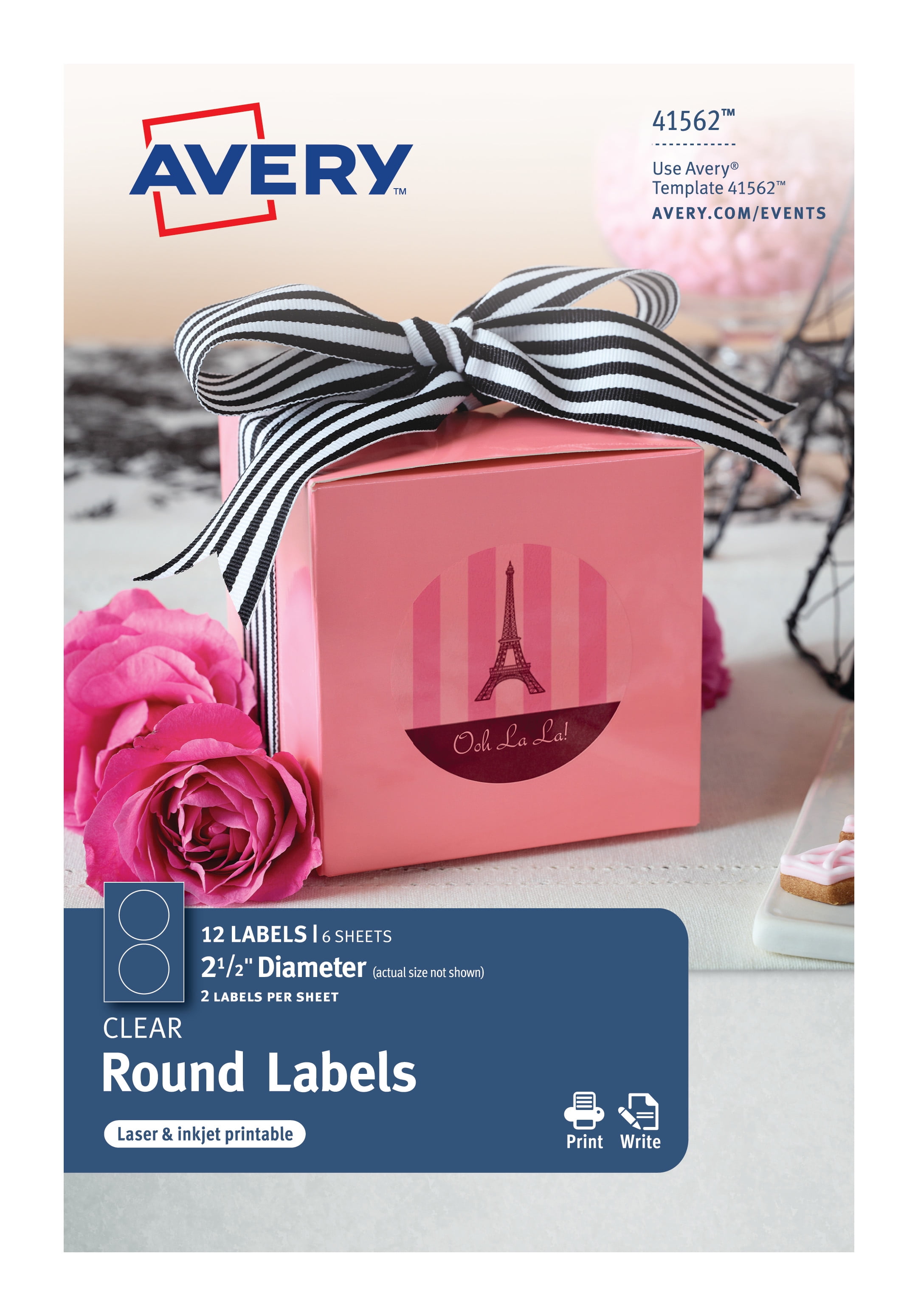 Avery Round Labels, Glossy Clear, 2-1/2" Diameter, 12 Labels (41562 ...