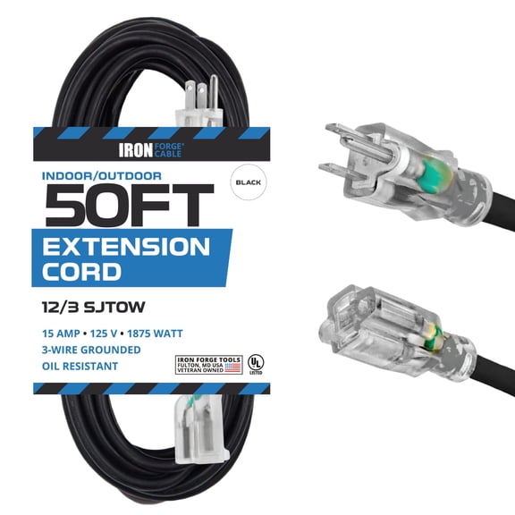 Iron Forge Cable Oil Resistant 12 Gauge Extension Cord 50 ft, 12/3 ...