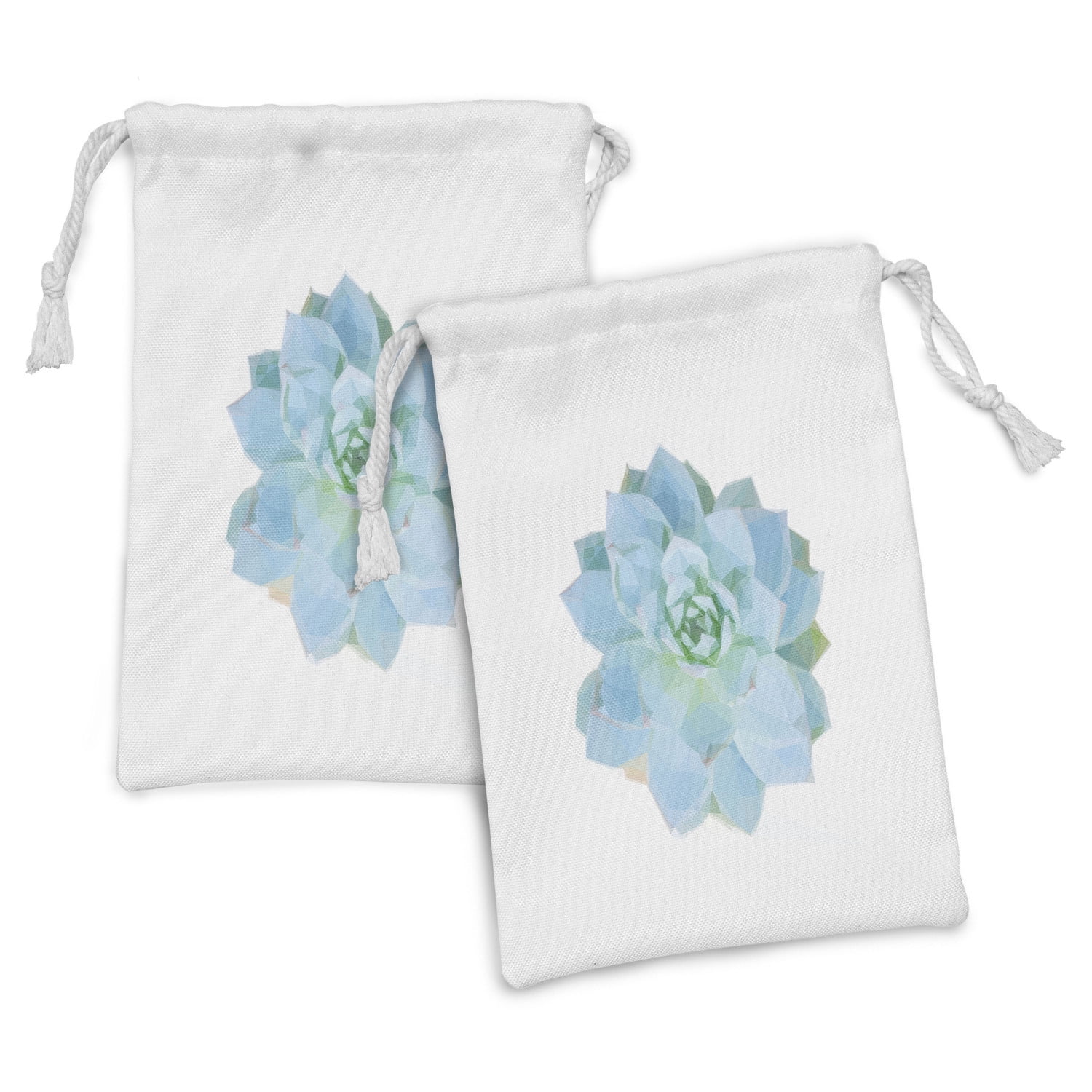 Agave Fabric Pouch Set of 2, Polygonal Botanical Blossom with Pointy ...