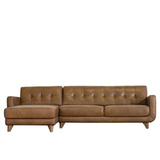 EK-L202 Cream Color With Genuine Leather Sectional - Left Facing Chaise ...