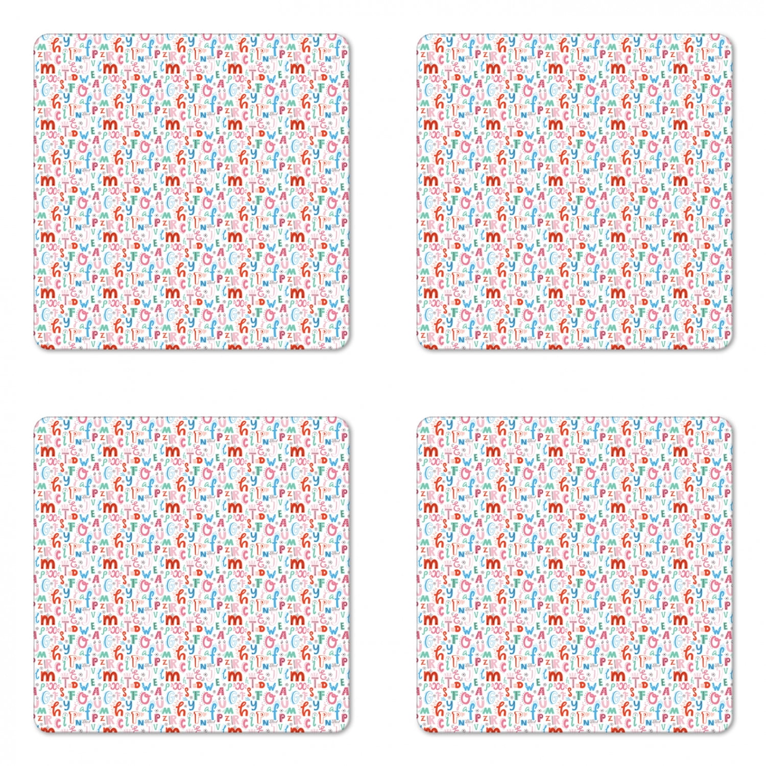 Alphabet Coaster Set of 4, Colorful Doodle Style Illustration of ...