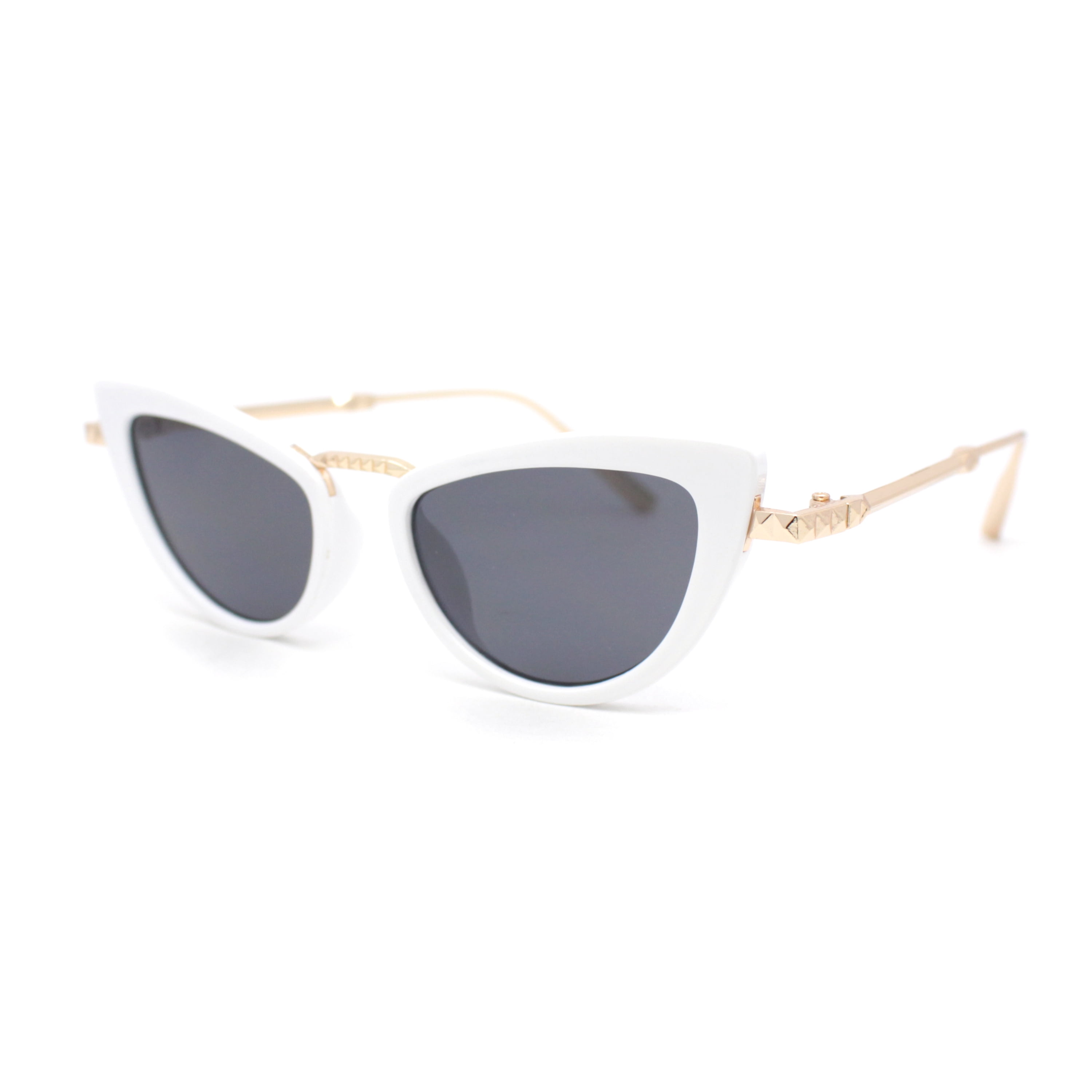 Retro Metal Bridge Plastic Cat Eye Gothic Luxury Fashion Sunglasses White Black