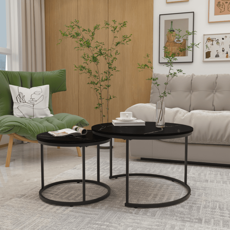 Space Saving Living Room Furniture 2-Piece Nesting Coffee Table Set ...