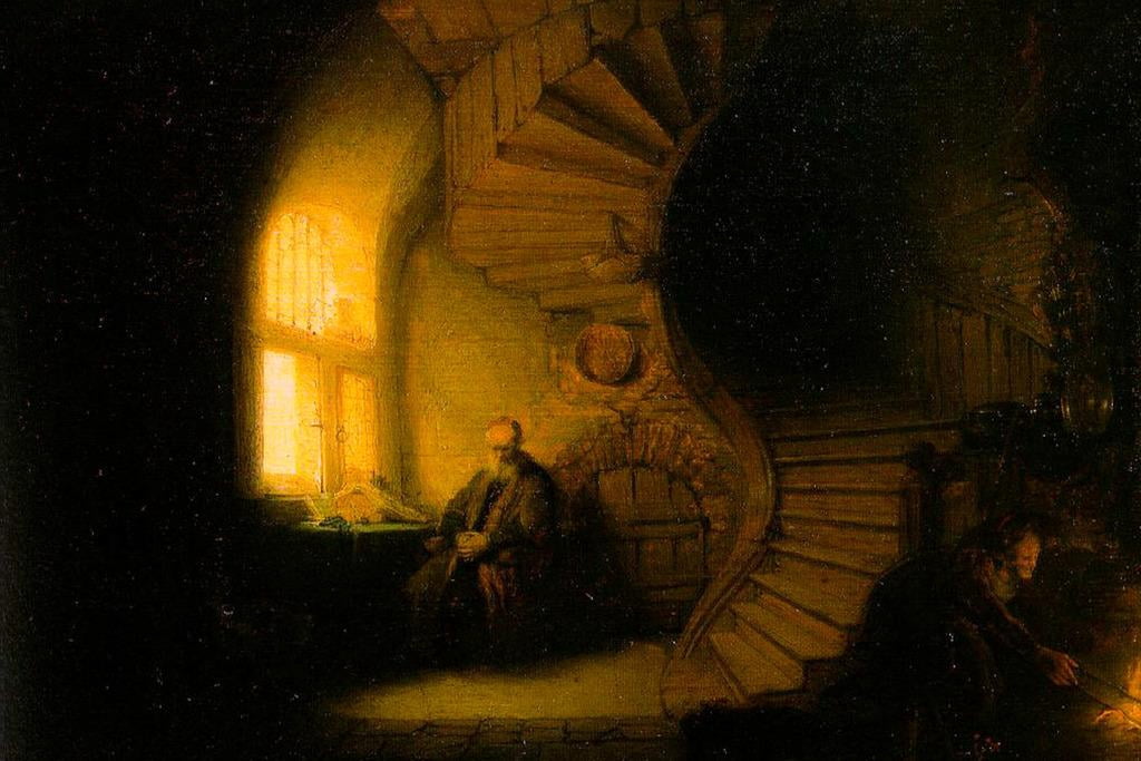 Rembrandt Philosopher In Meditation Realism Romantic Artwork Rembrandt ...