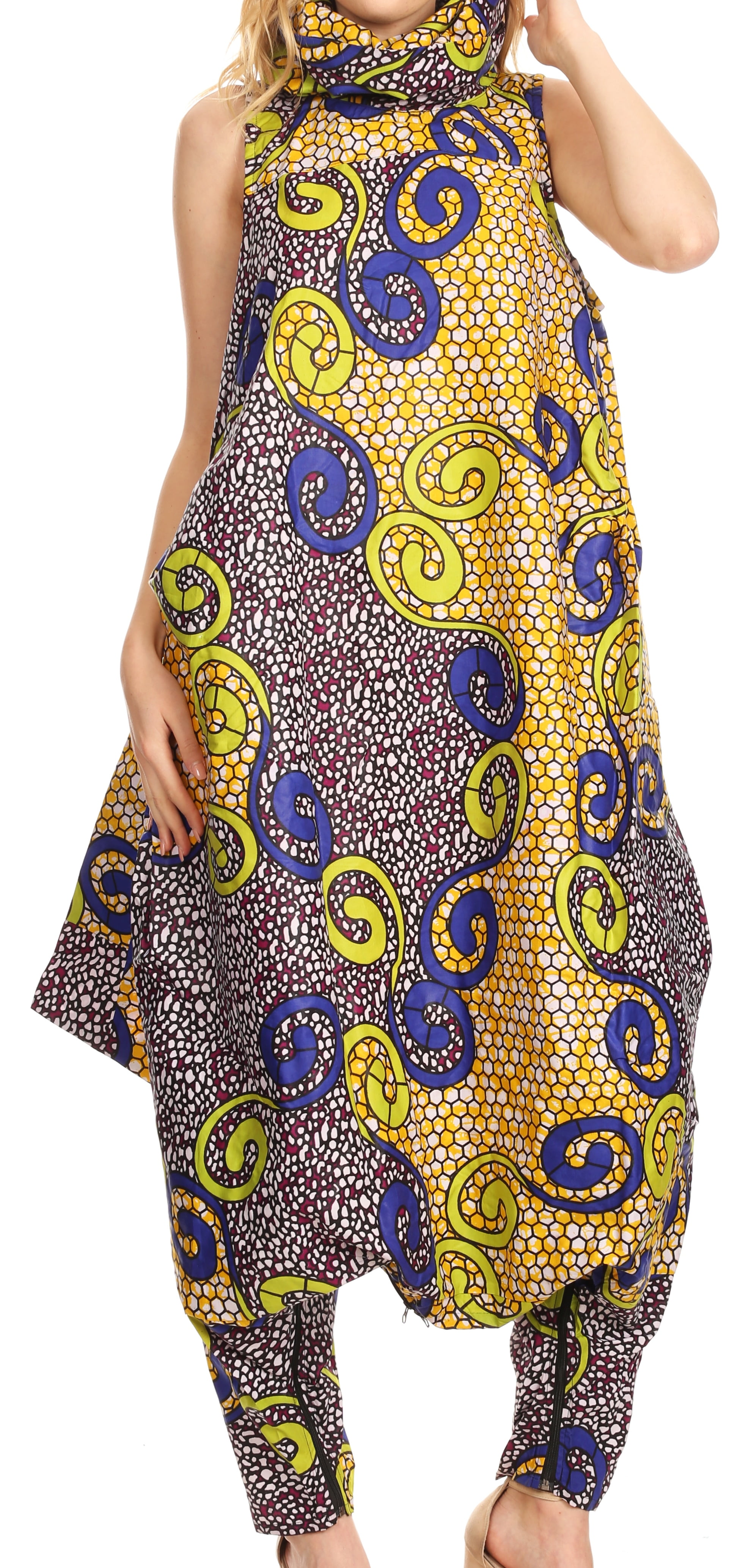 Sakkas Duru Women's African Ankara Print Wide Leg Culotte Pants Elastic ...