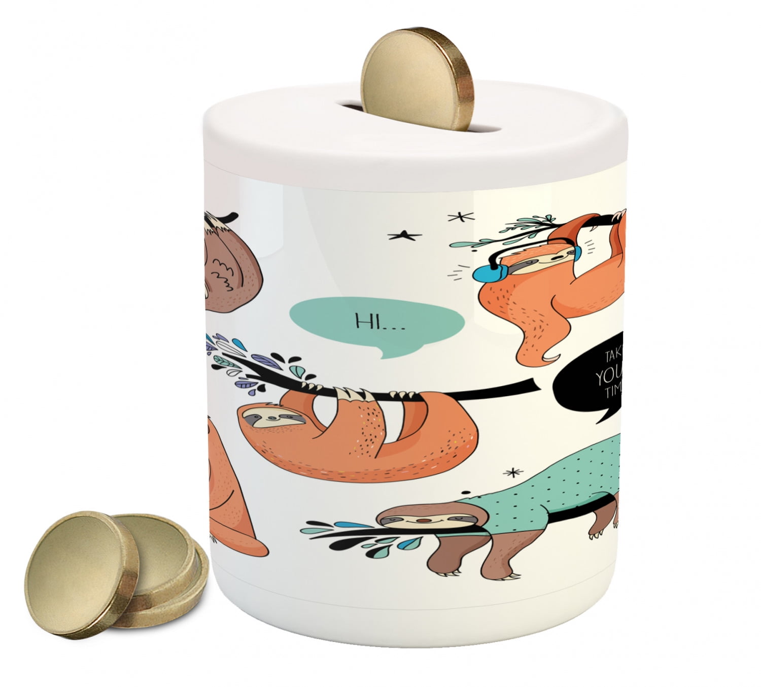 Animal Piggy Bank, Cartoon Style Illustration Tribe of Sloths Smiles ...