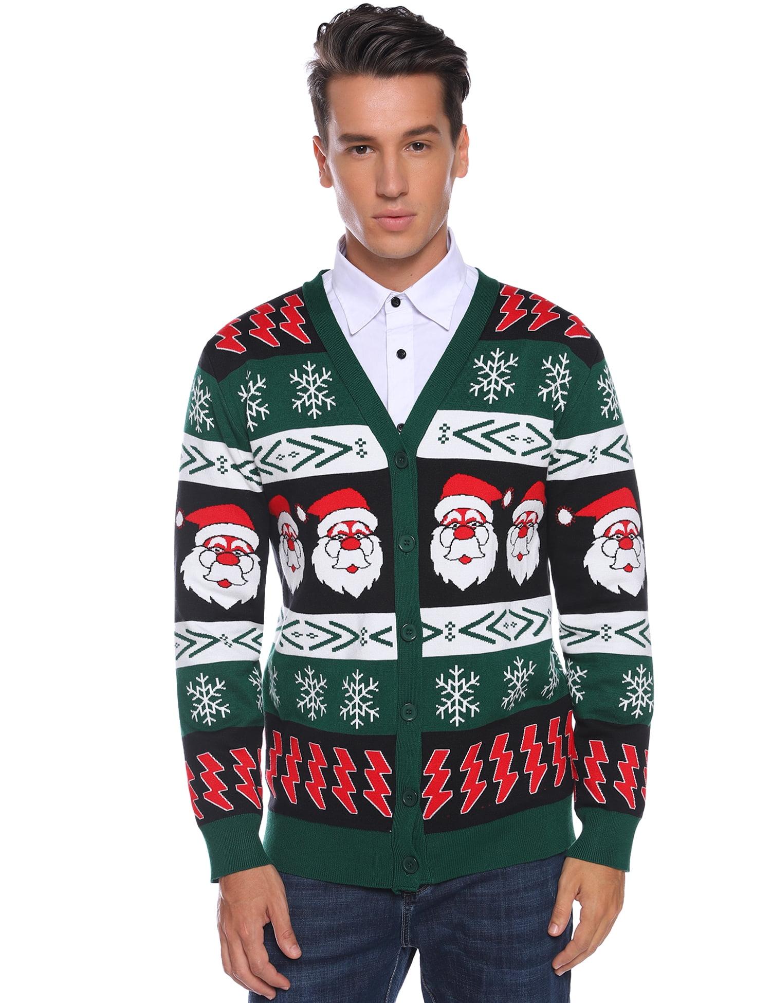 Purcoar Men's Christmas Reindeer Holiday Knitted Sweater Cardigan ...