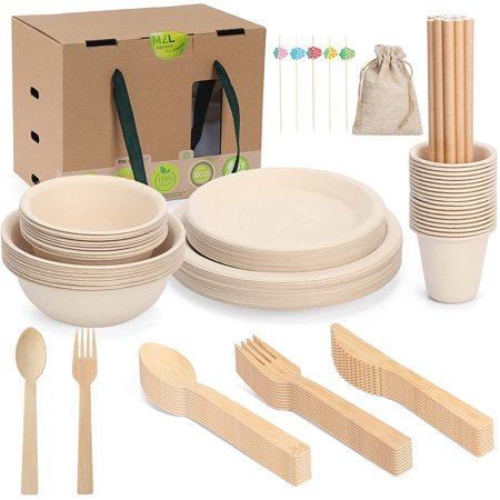 Compostable Disposable Dinnerware Set for Party Picnic, Biodegradable ...