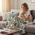 Abstract Art Fleece Throw Blanket Modern Diamond Patterns Yellow Grey ...