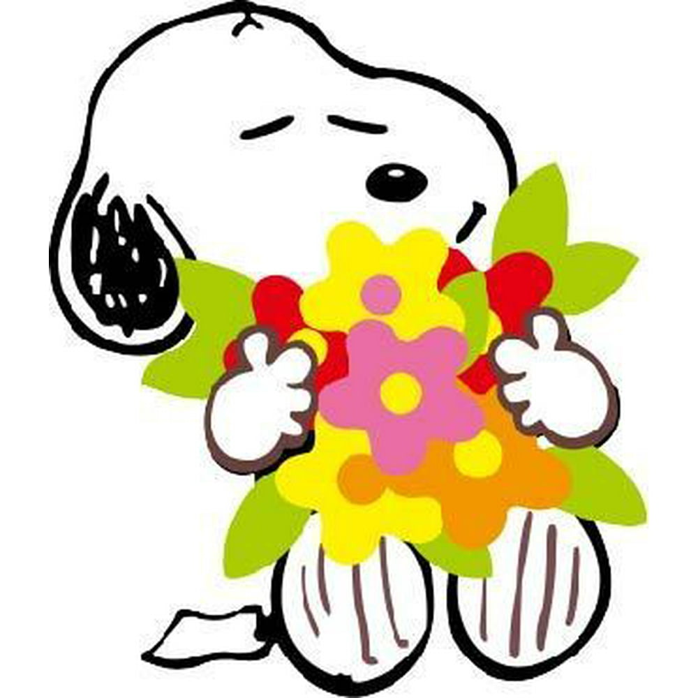 Snoopy Holding Flowers The Peanuts Family Colored Cartoon Character ...