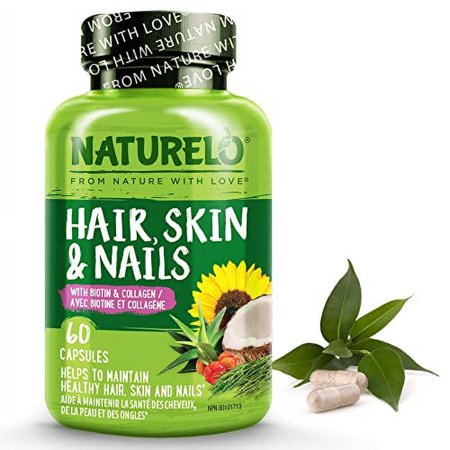 NATURELO Hair, Skin and Nails Vitamins - 5000 mcg Biotin, Natural Collagen, Organic Vitamin C ...