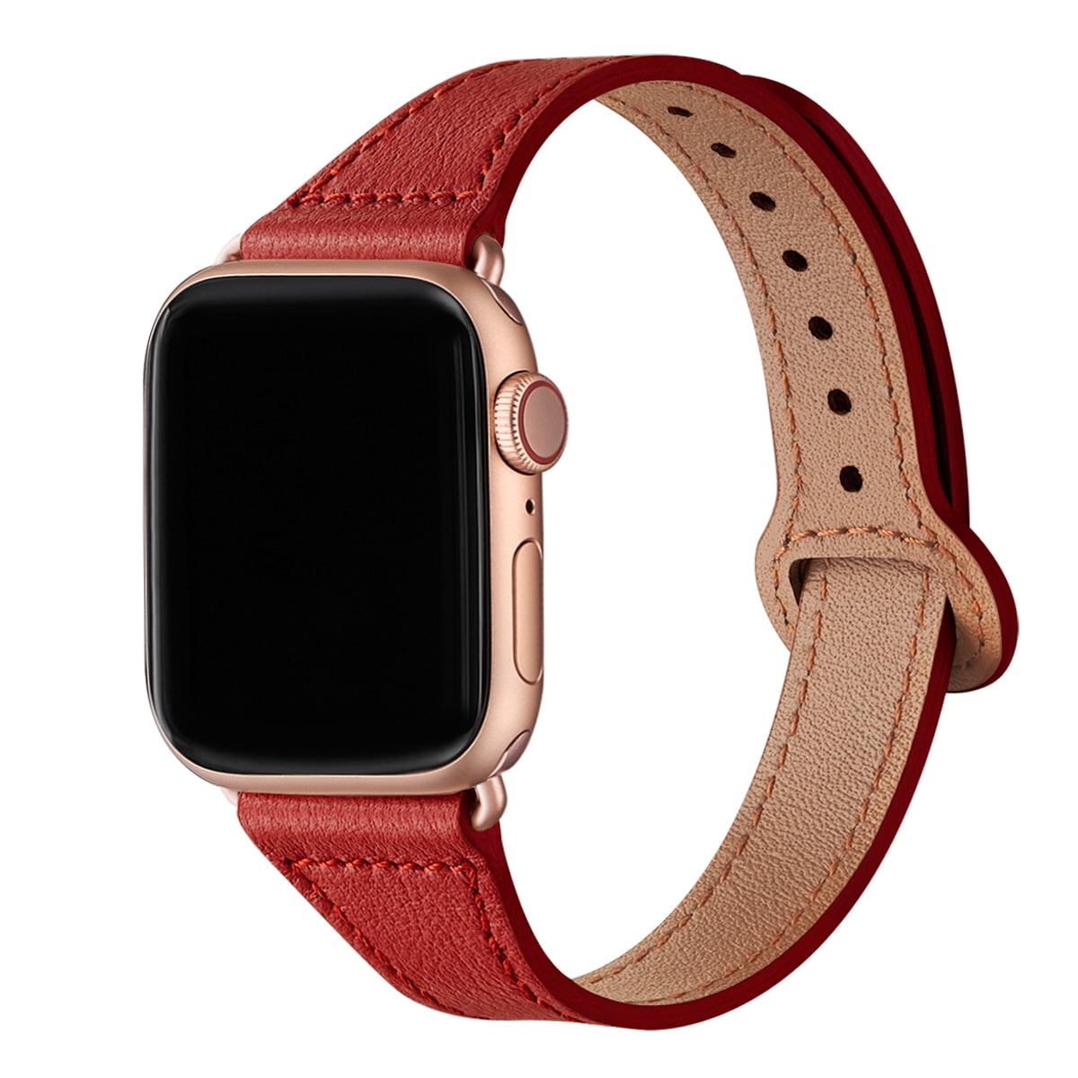 WFEAGL Leather Band for iWatch Apple Watch Band 38mm 40mm Red/Rose Gold ...