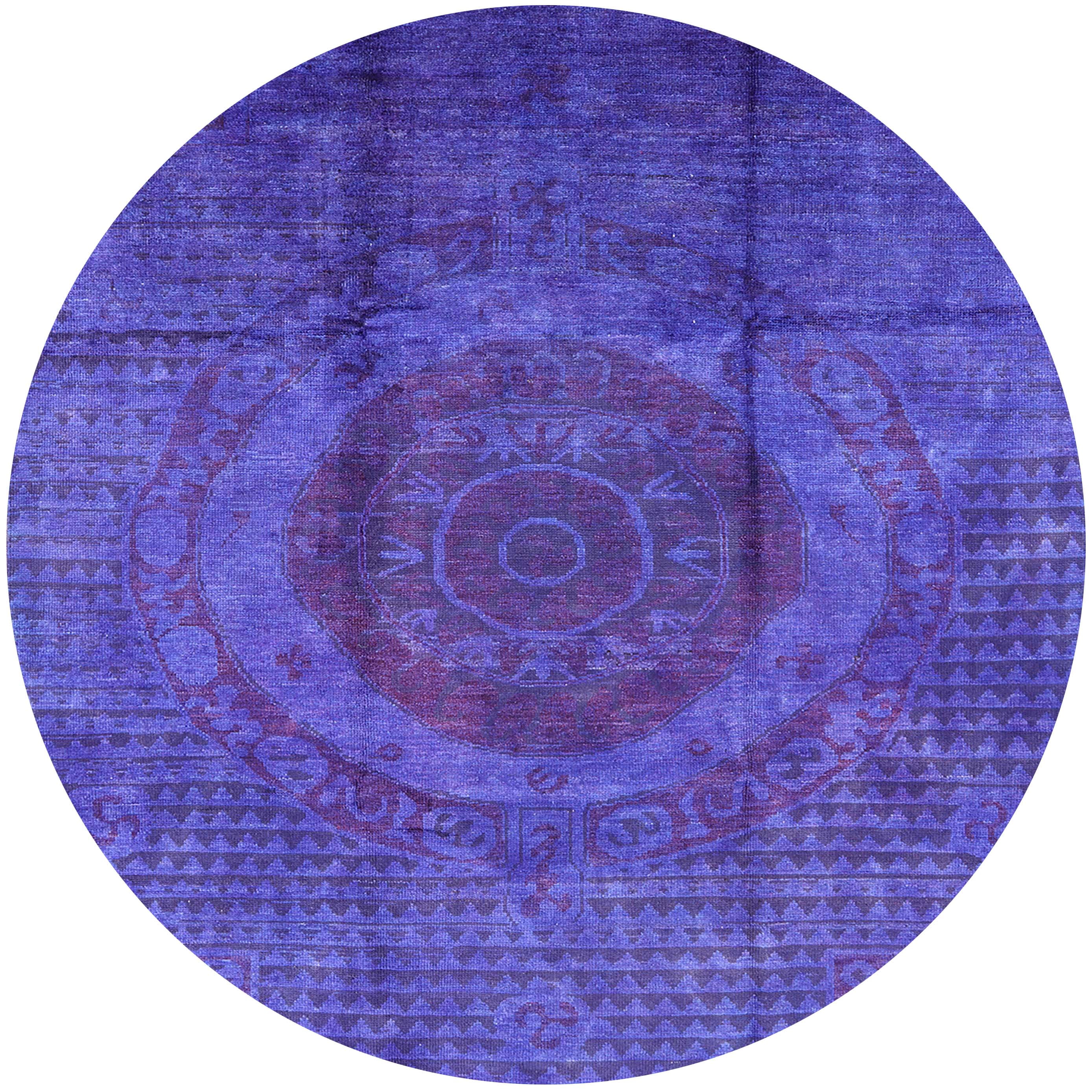 Ahgly Company Indoor Round Mid-Century Modern Blue Lotus Blue Persian ...