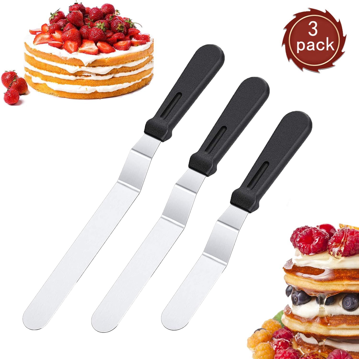 Angled Icing Spatula Set of 3, 6 8 10 inch Blade Stainless Steel Offset ...