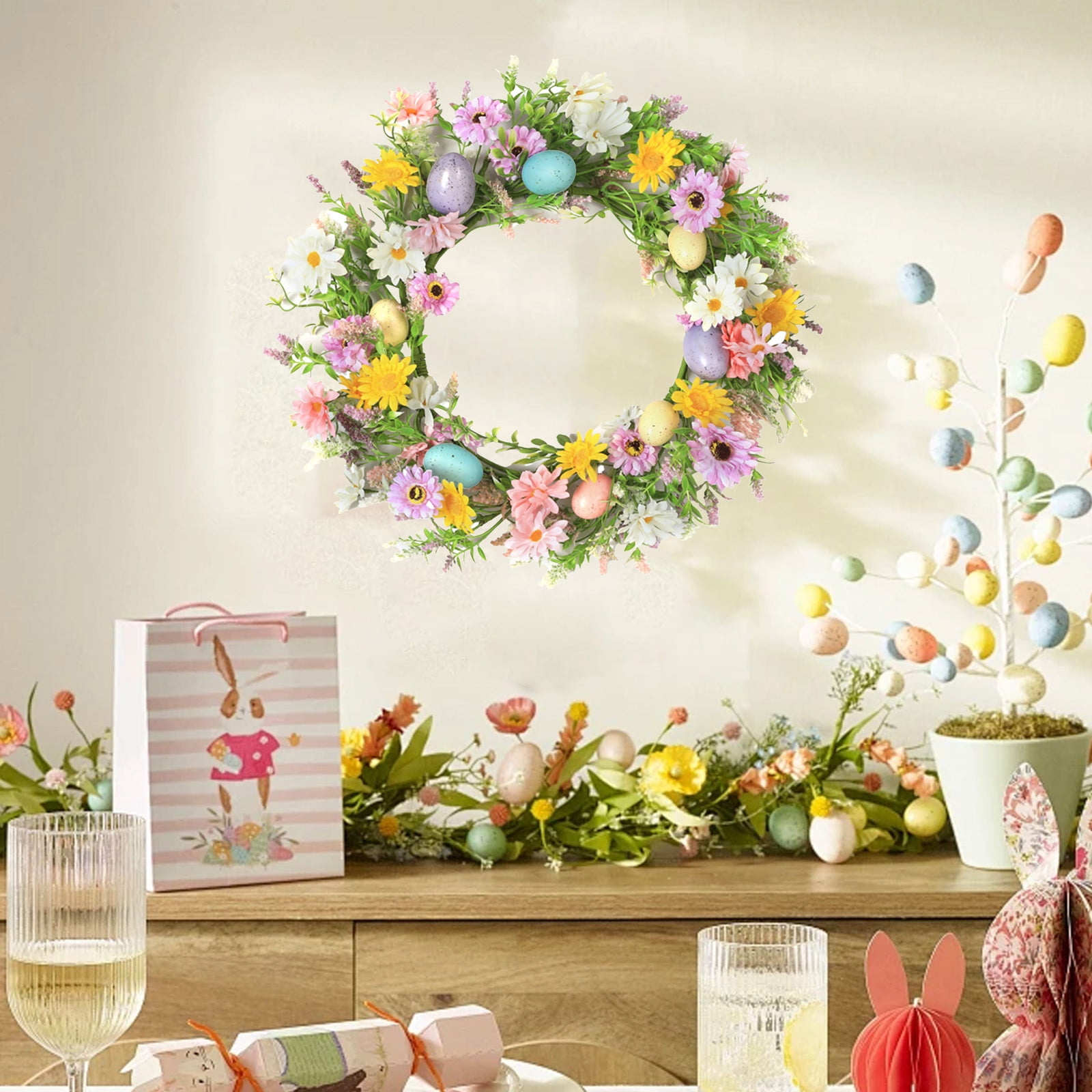 Click here for Boovnll 18inch Easter Eggs And Flower Wreath Home... prices