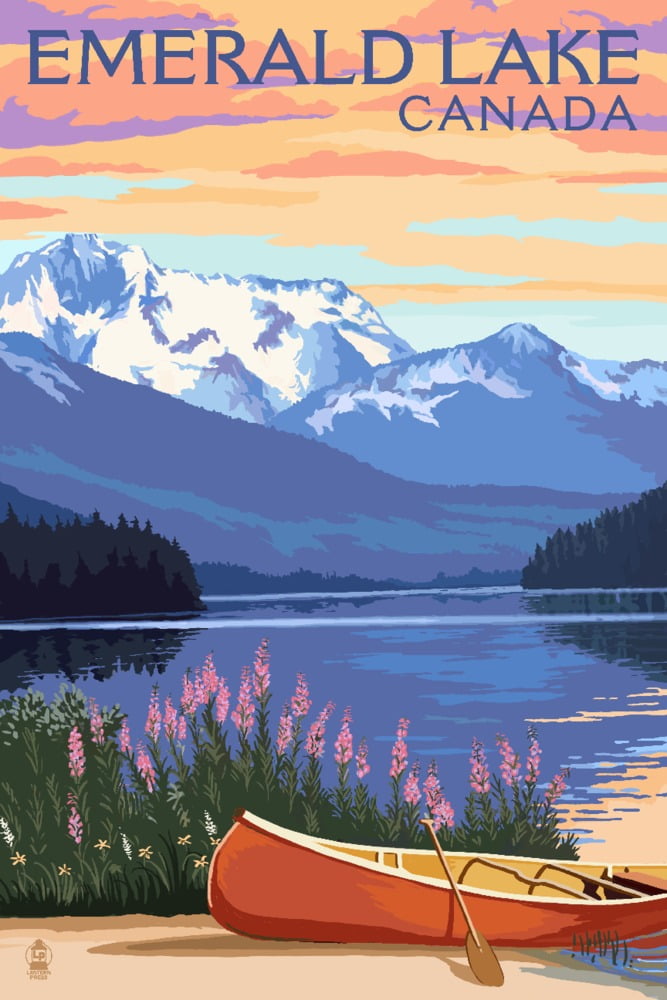 Emerald Lake, Canada, Lake Scene and Canoe (16x24 Giclee Gallery Art ...