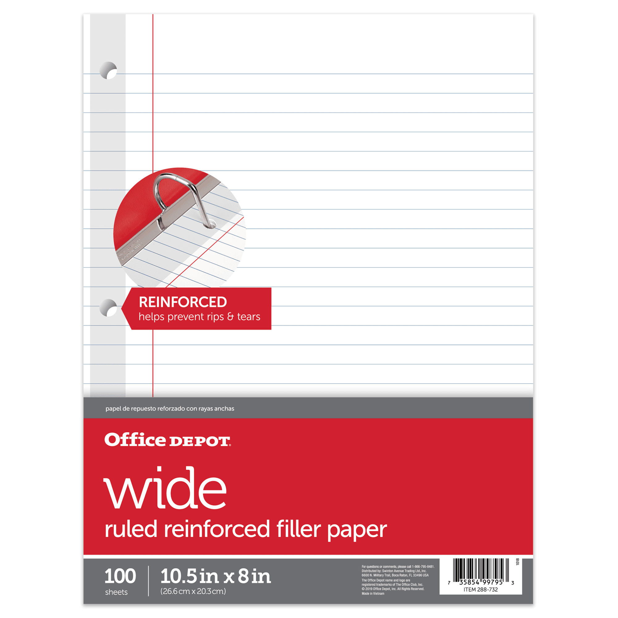 Office Depot® Brand Reinforced Filler Paper, 8" x 10 1/2", 16 Lb, Wide ...
