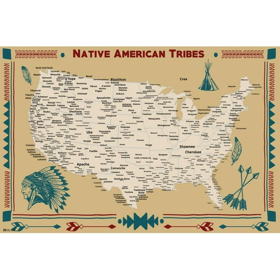 Laminated Native American Tribe State Icons Map Native Indigenous ...