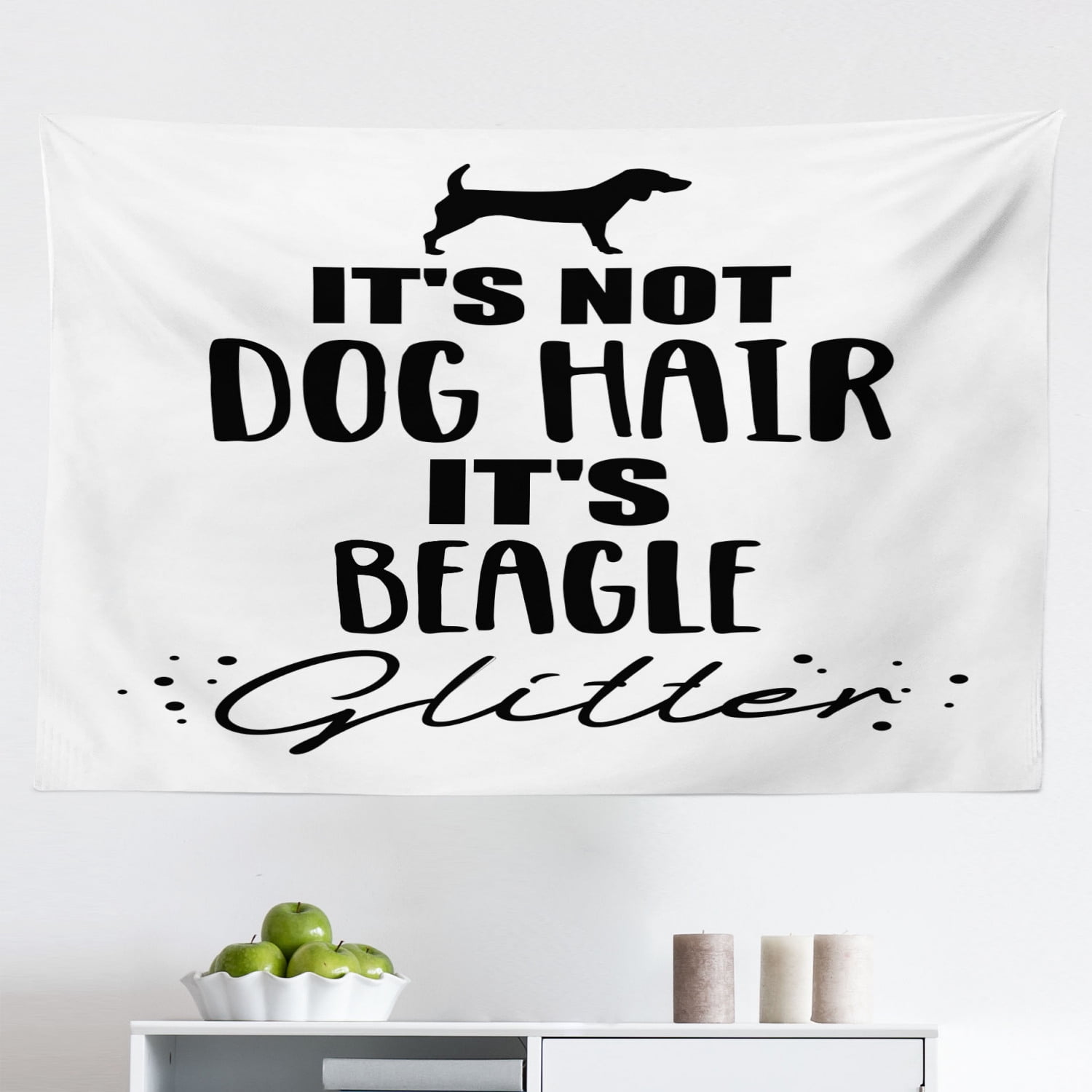 Beagle Tapestry, Puppy Dog Lover Motto Affection Lettering on Plain ...