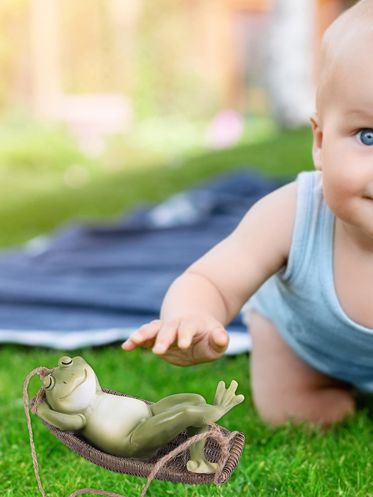 Garden Funny Frog Statue Resin Sleeping Frog on Swing Sculptures for ...