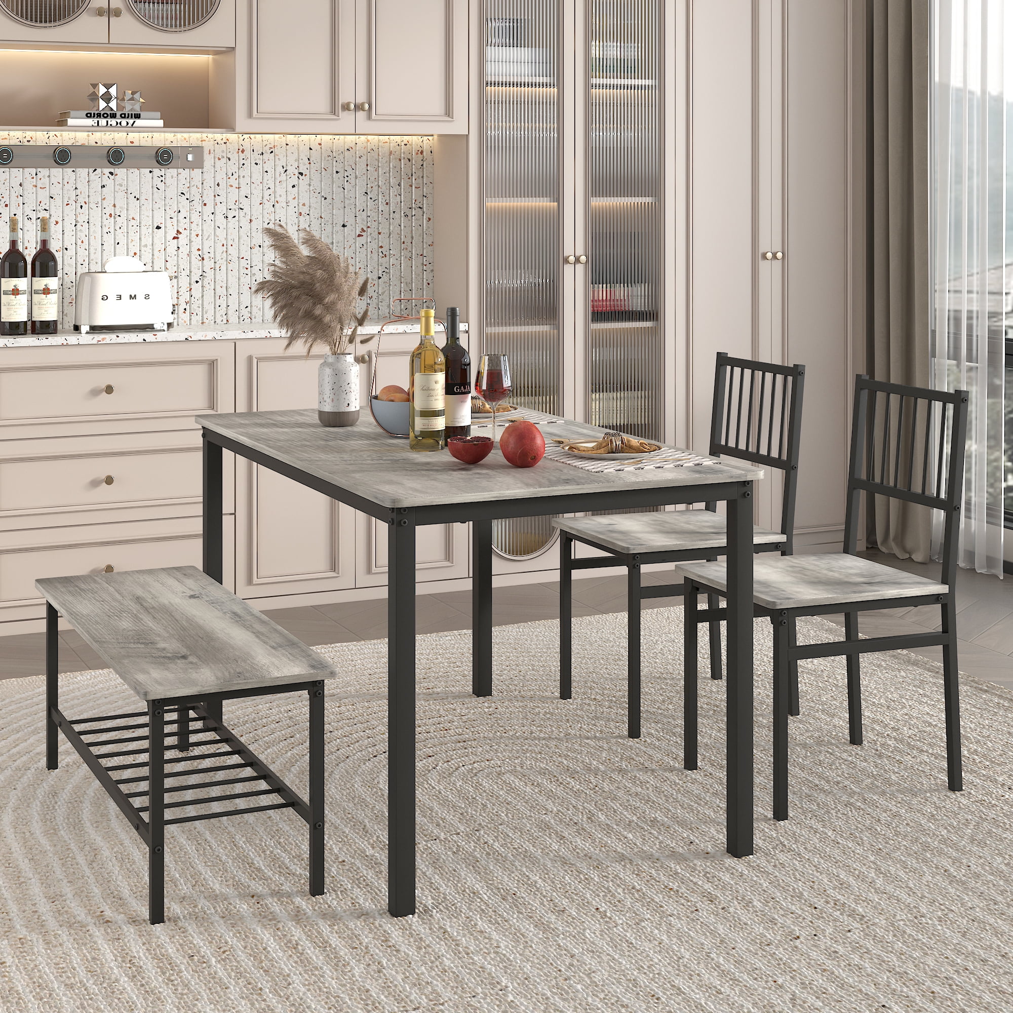 Modern Dining Table Det for 4, Gray Kitchen Table Set with 1 Dining ...