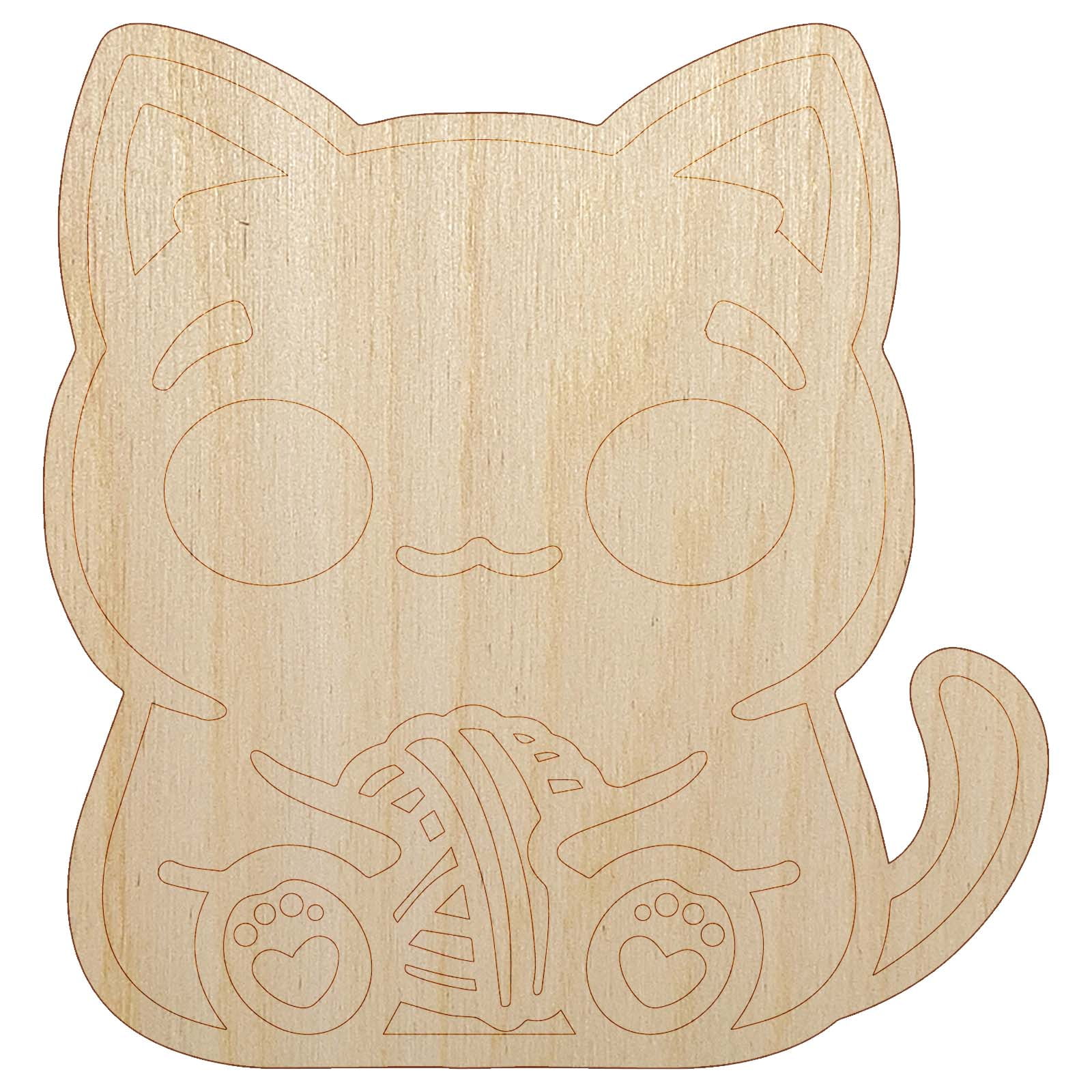 Content Kawaii Chibi Sitting Cat with Ball of Yarn Wood Shape ...
