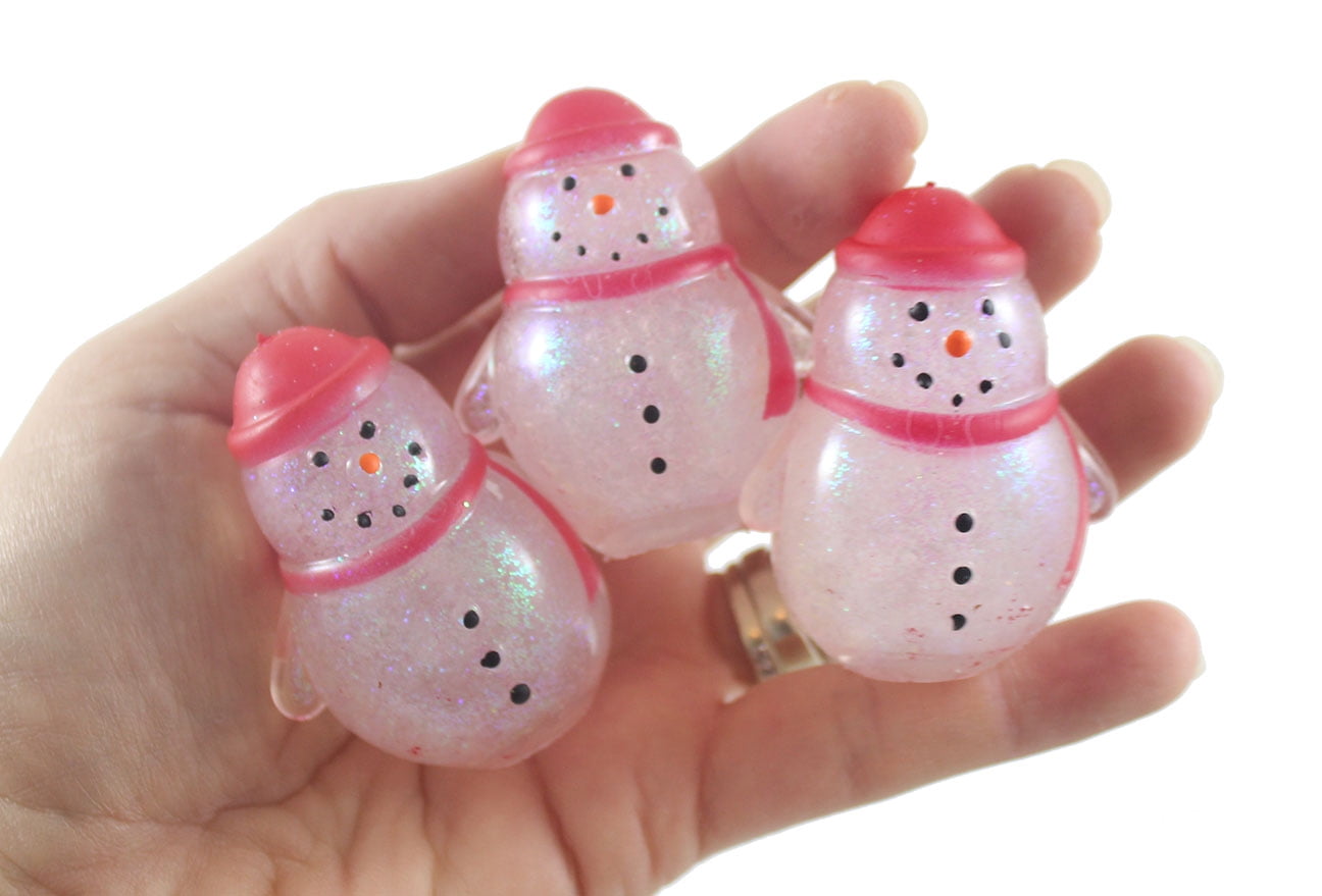 Set of 3 Smaller Glittery Snowman Fidget Squish Stress Ball - Winter ...