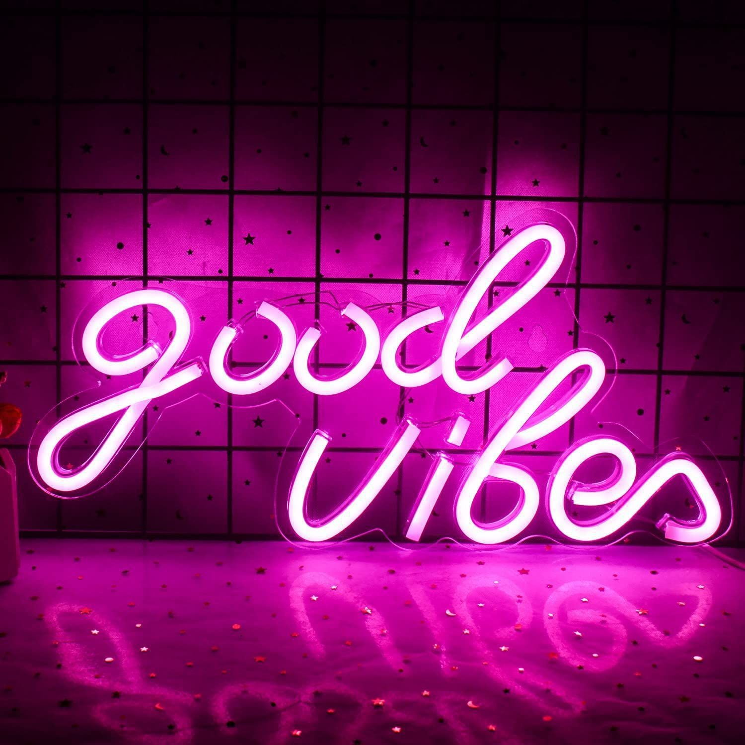 Letrero de neón rosa Good Vibes, luces de neón para dormitorio ...