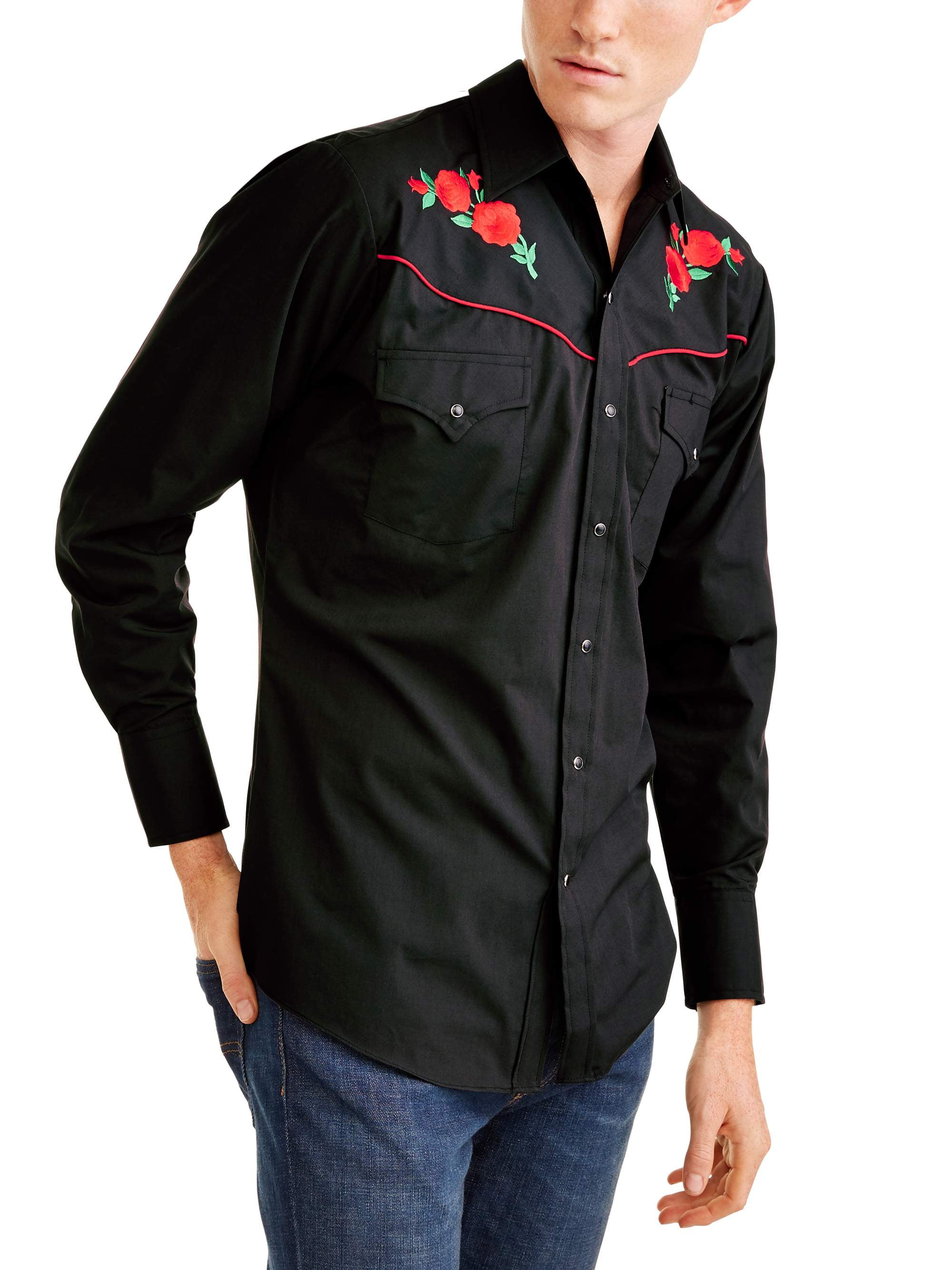 Men's Long Sleeve Rose Embroidery - Walmart.com